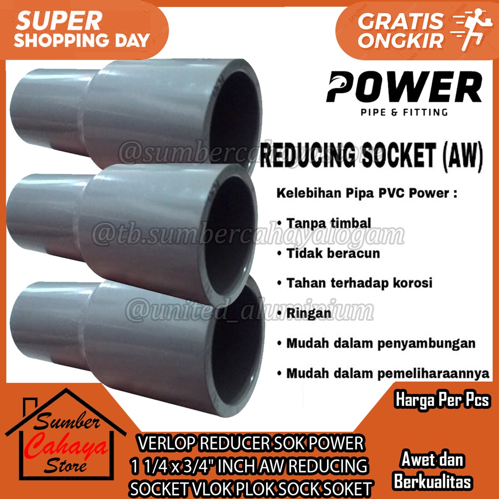 Jual VLOK PLOK SOCK REDUCER SOK POWER 1 1/4 x 3/4" INCH AW PLOKSOK VLOKSOK VERLOP REDUCING ...