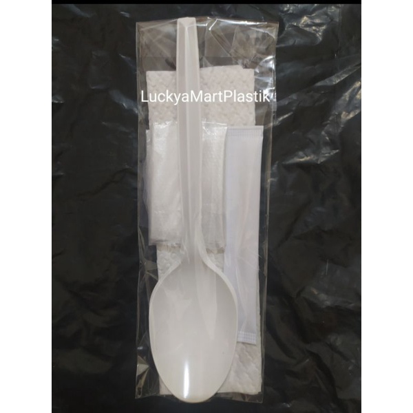 Jual Sendok makan plastik set / Sendok makan packing / sendok packing / Sendok Makan + Tissue ...