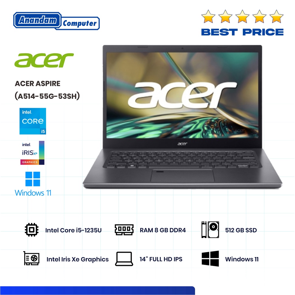 Jual Acer Aspire A514-55G-53SH i5-1235U 8GB SSD 512GB MX550 14' FHD W11+OHS | Shopee Indonesia