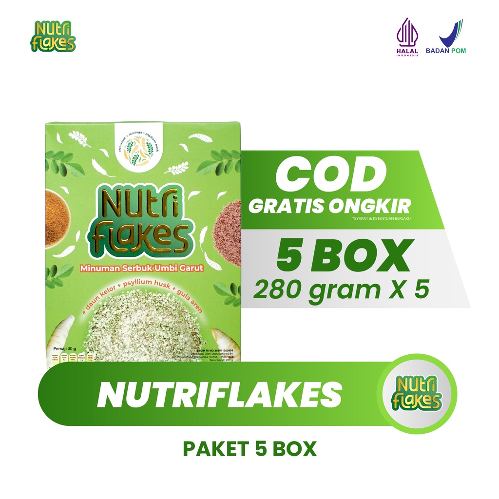 Jual Nutriflakes Paket 5 Box Sereal Umbi Garut Obat Asam Lambung Atasi
