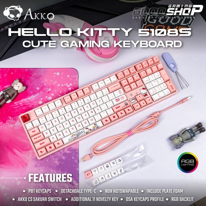 Jual AKKO HELLO KITTY 5108S CS SAKURA - GAMING KEYBOARD | Shopee Indonesia