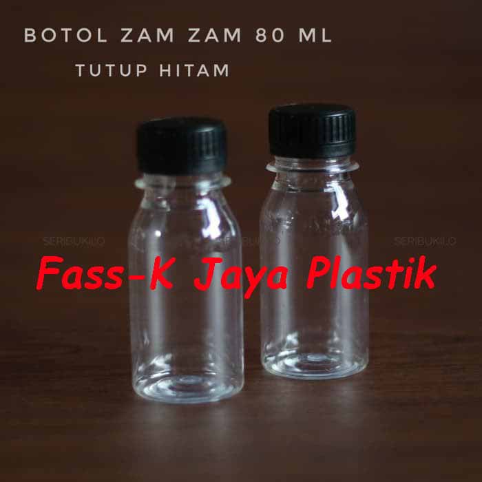 Jual Botol 80ml bening tutup segel hitam / botol zam zam / botol minum ...