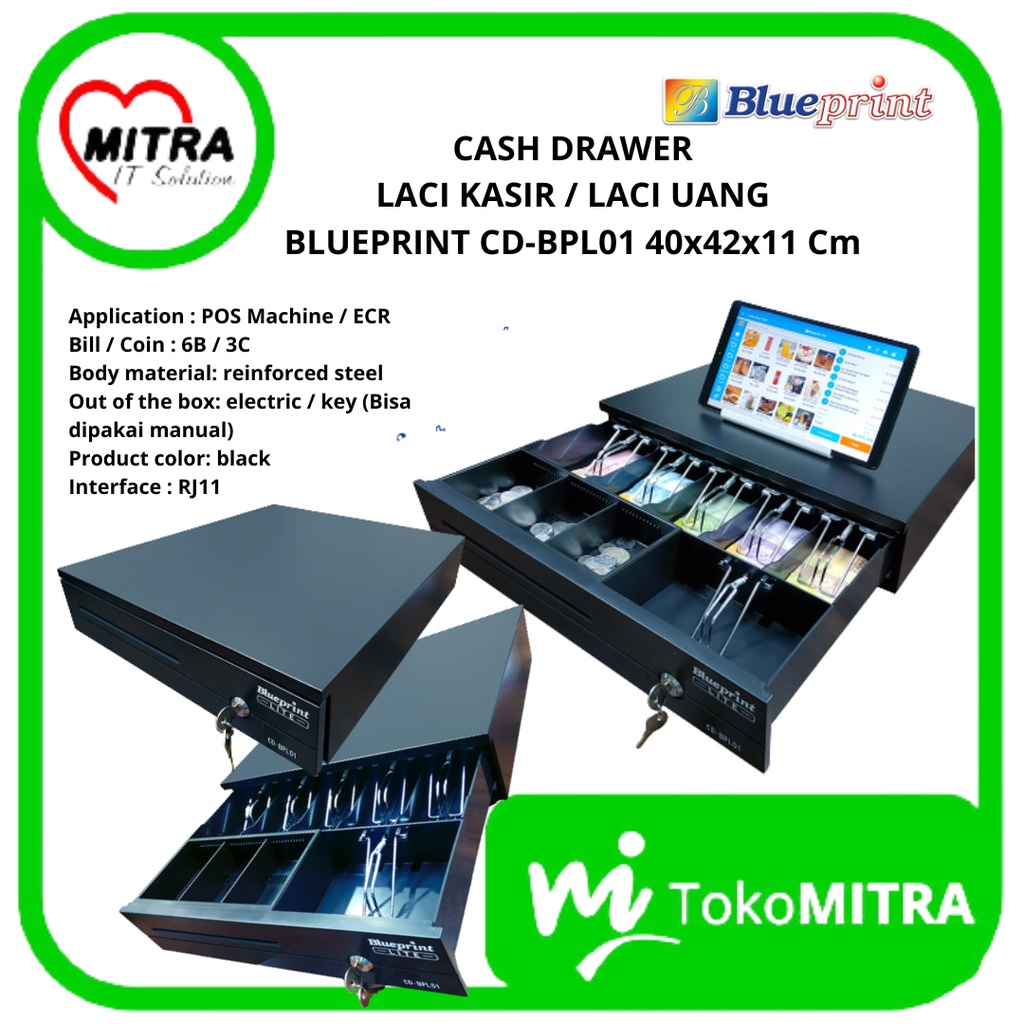 Jual CASH DRAWER / LACI KASIR / LACI UANG BLUEPRINT CD-BPL01 40x42x11 ...