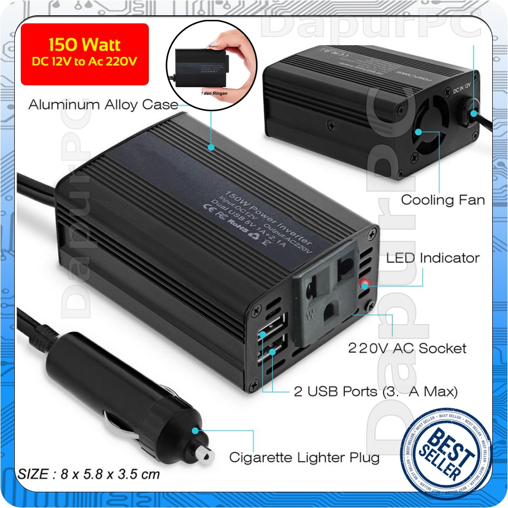 Jual VRtec Mini Car Power Inverter 150W DC 12V MSW Power Converter With ...