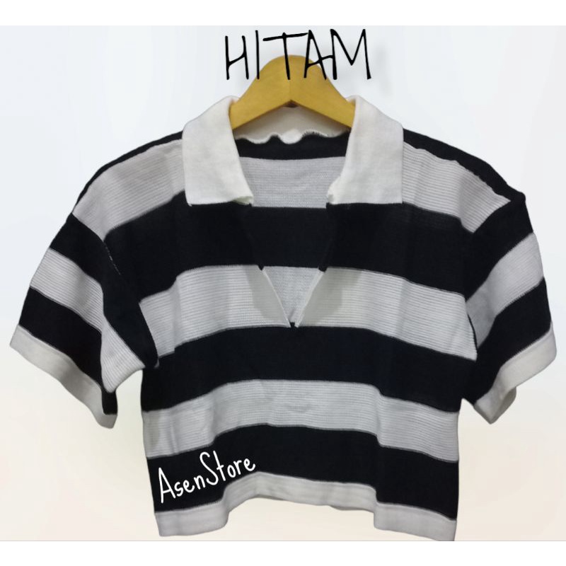 Jual AFI - EC - RJT Collar knit / korean stripped short sleeve collar ...