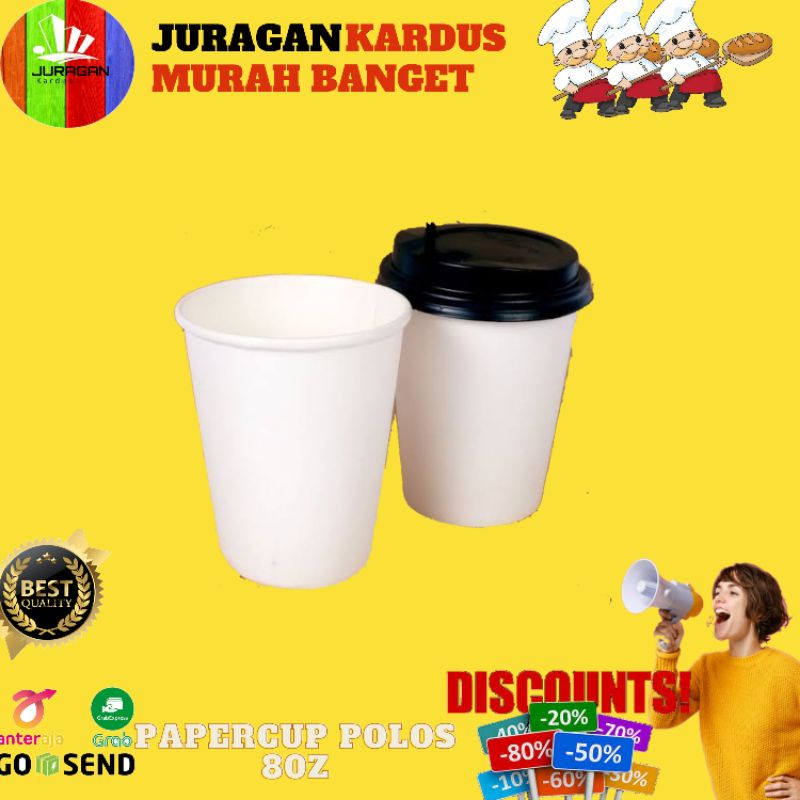 Jual (50pcs) Hot papercup 8oz/240ml/Putih polos ivory/Gelas kertas Minuman panasTeh kopi ...