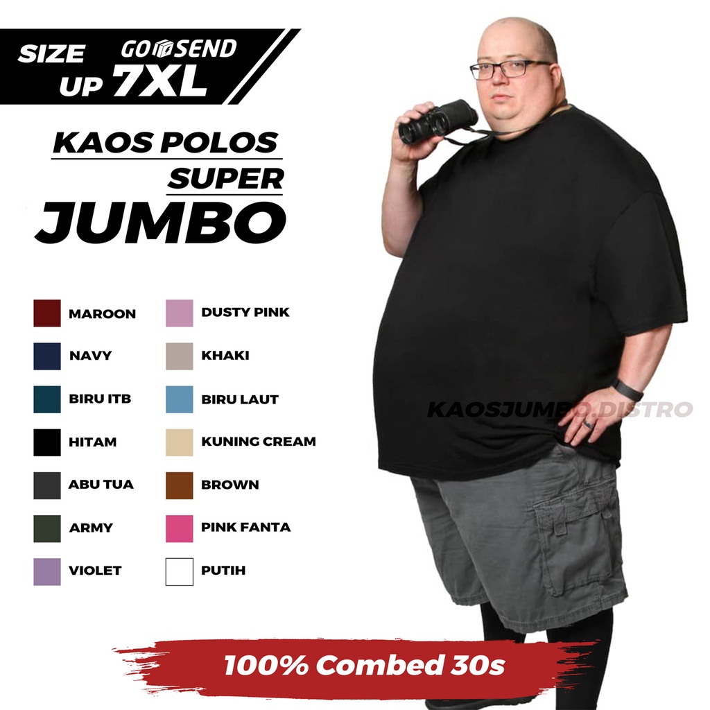 Jual Kaos Polos Pria Super Jumbo Ukuran 5xl 6xl 7xl Big Size Dewasa Super Besar Combed 30s ...