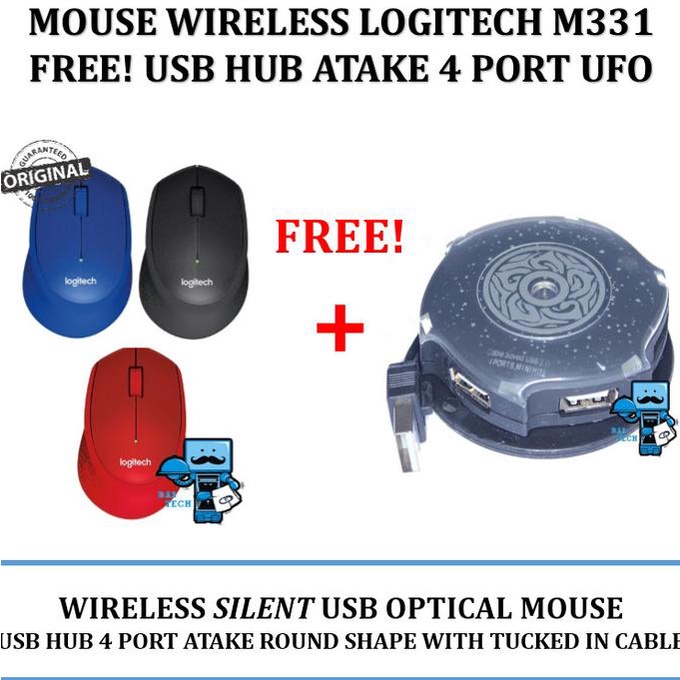 Jual Mouse Wireless Logitech M331 Silent FREE Usb Hub Atake 4 Port UFO ...