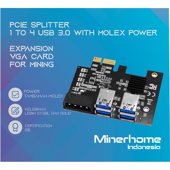 Jual PCIE GPU Splitter x1 to 4x USB 3.0 Extender VGA Card Molex for ...