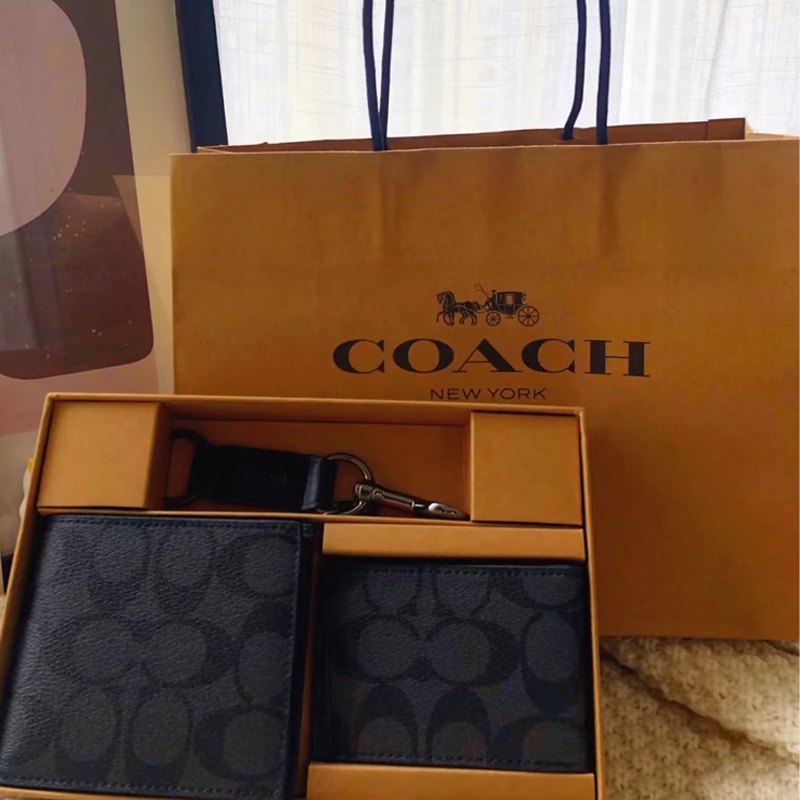 Jual Tas coach wallet original 100% 3 in 1 Men With Card Holder Black ...