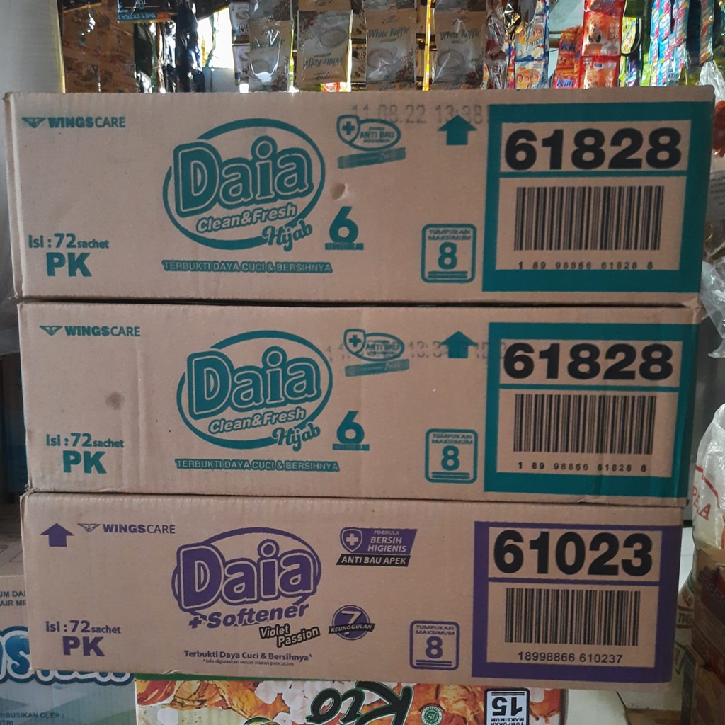 Jual Daia Detergen Bubuk 1 Dus Isi 72 Sachet Eceran 1000 / Daia Softener Deterjen Bubuk | Shopee ...