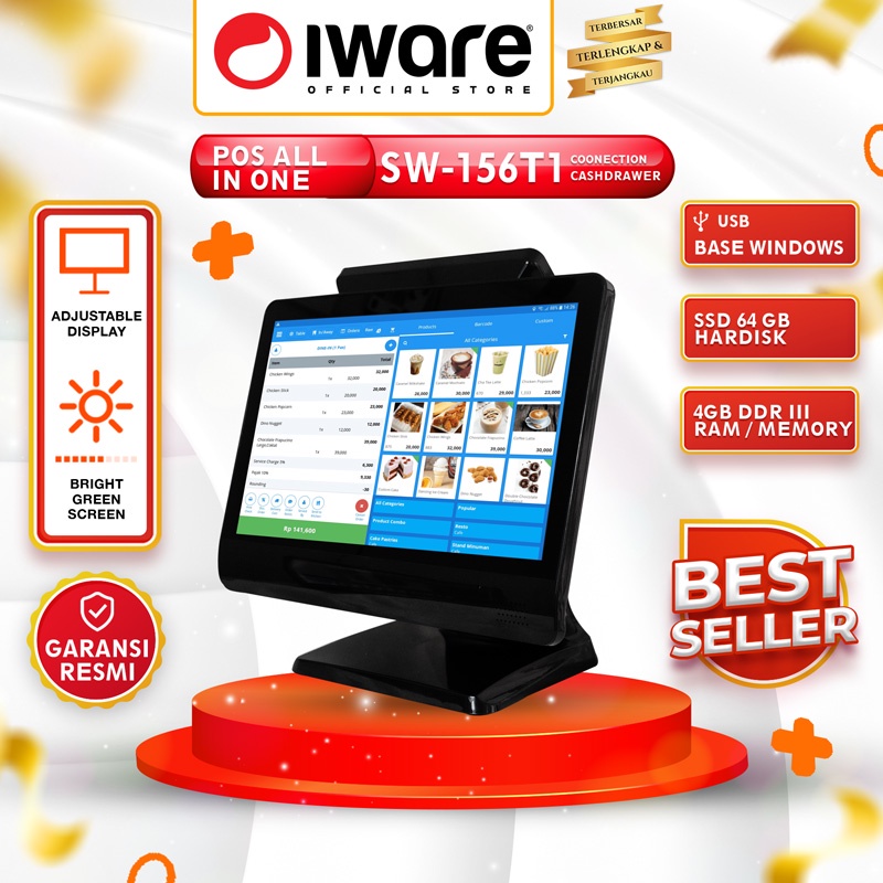 Jual Iware Mesin Kasir All In One Touchscreen Pos System PC SW-156T1 BASE WINDOWS With VFD ...