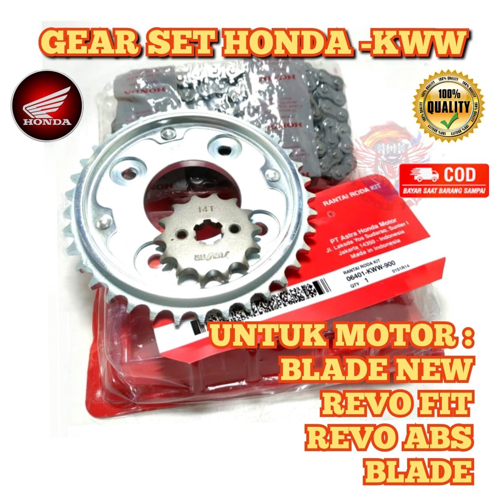 Jual Gear set Honda KWW Revo Fit Blade New Revo ABS gir gier set plus rantai plus rante set gigi ...