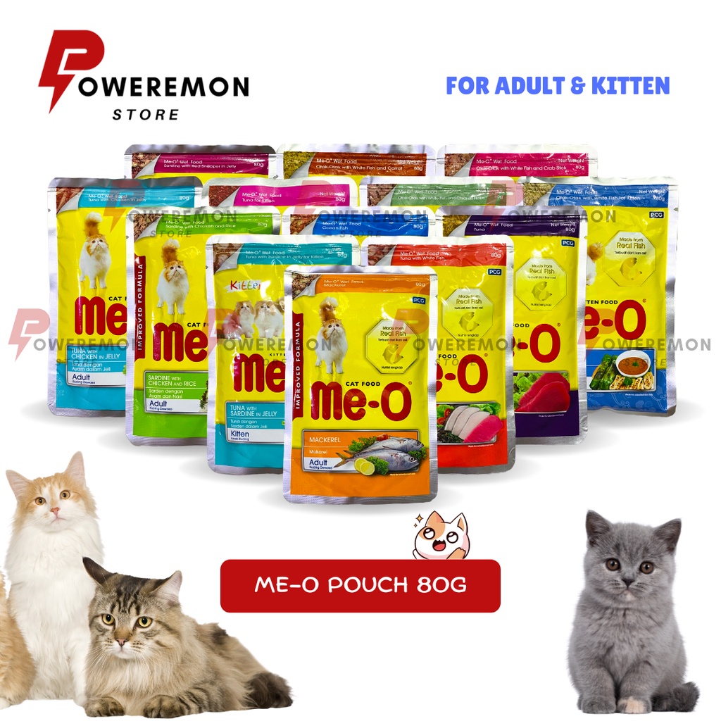 Jual Me-O Pouch 80g, MeO Makanan Kucing Basah, MeO Adult Kitten Wet ...