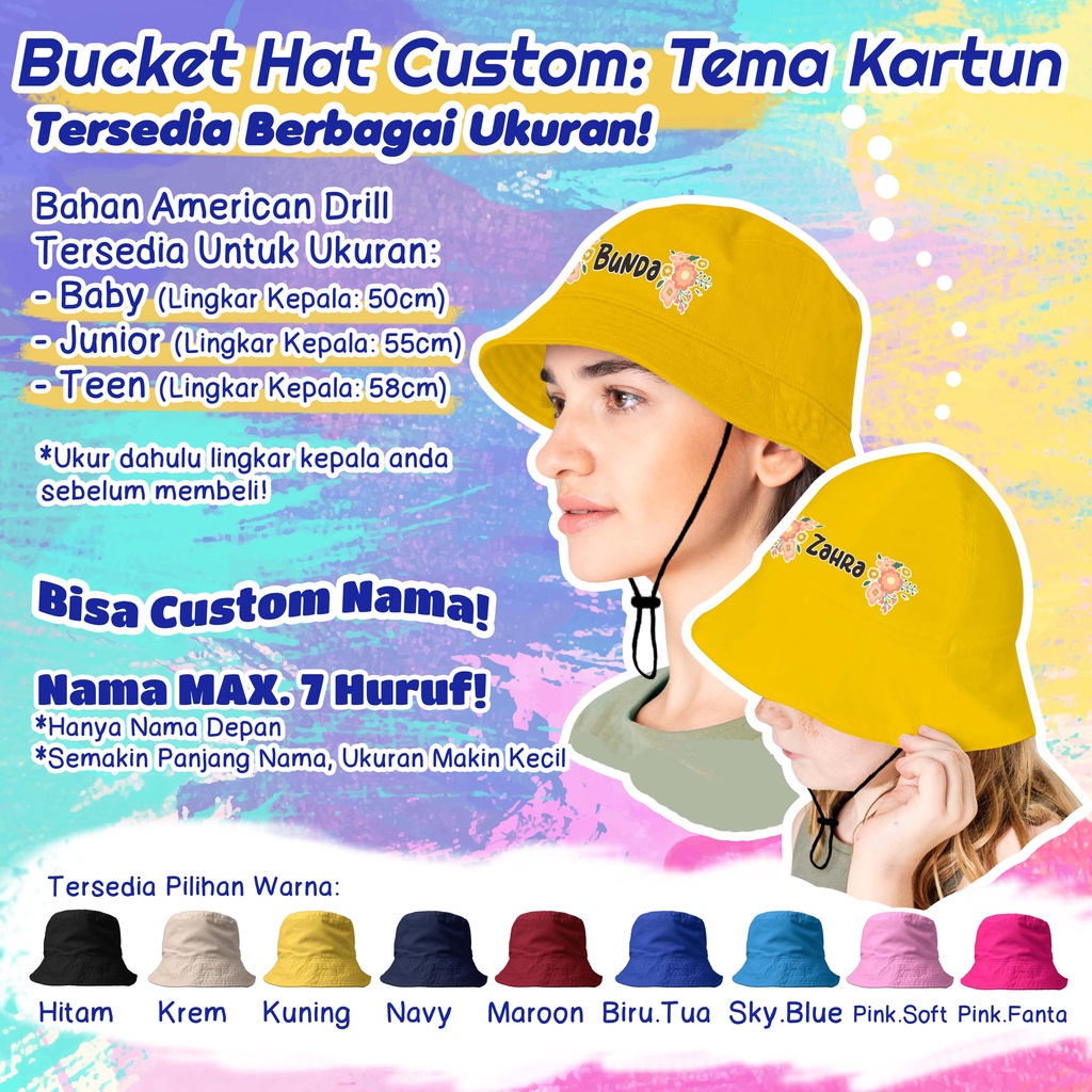 Jual [BERBAGAI VARIASI UKURAN] - Custom Topi Bucket Hat Tema KARTUN ...