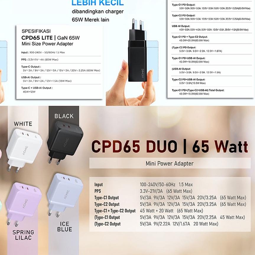 Jual EXCLUSIVE!ACMIC CPD65 GaN 65W Super Fast Charging 65 W Charger PD Power Adapter|RA4 ...
