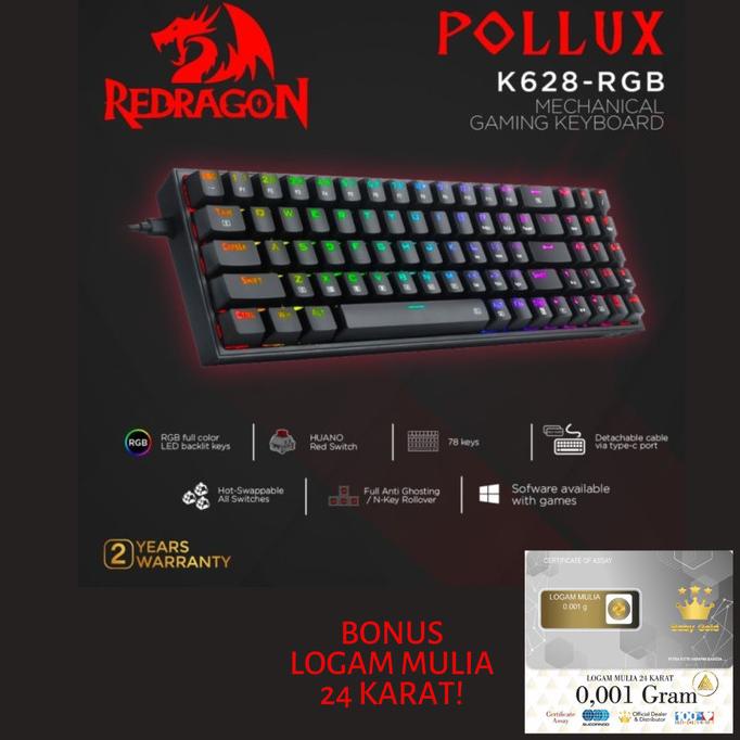 Jual Keyboard Redragon Universal Mech Gaming 78 Keys RGB POLLUX - K628-RGB | Shopee Indonesia