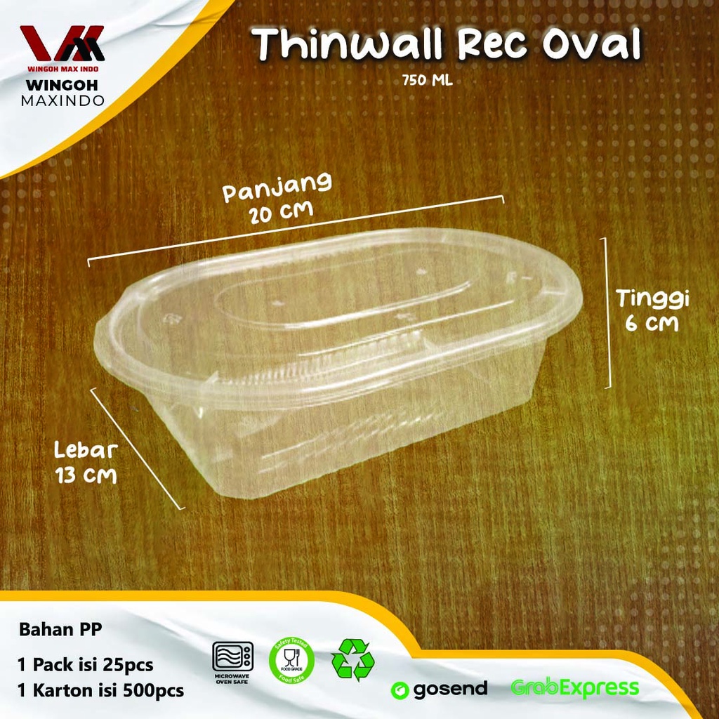 Jual [500pcs] Thinwall Rec Oval Kotak Tempat Makan Plastik Thinwall