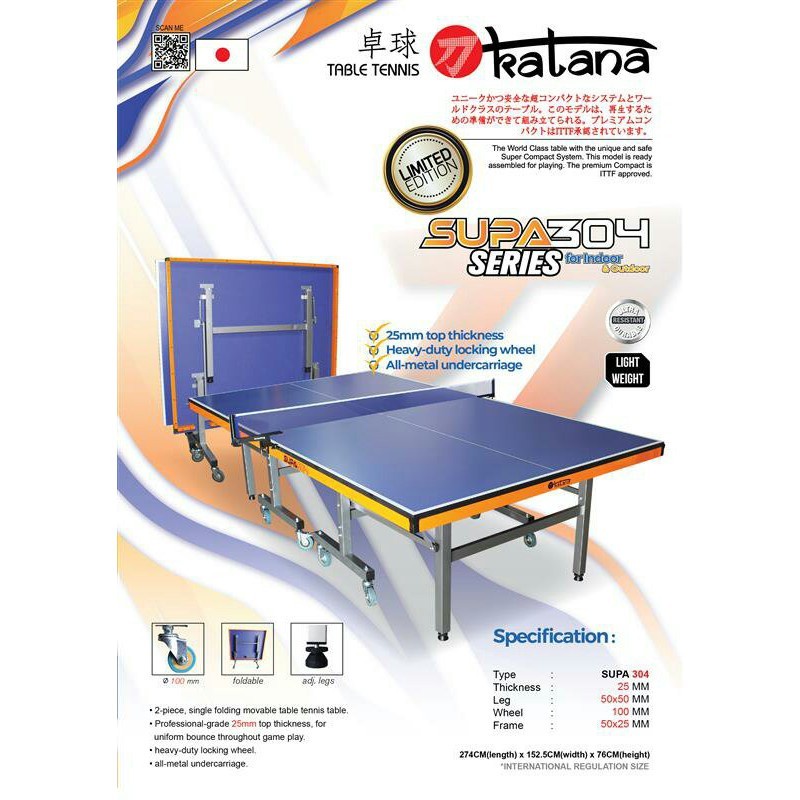 Jual Tenis Meja Pingpong Katana Supa 304 Original Import Table Tennis | Shopee Indonesia