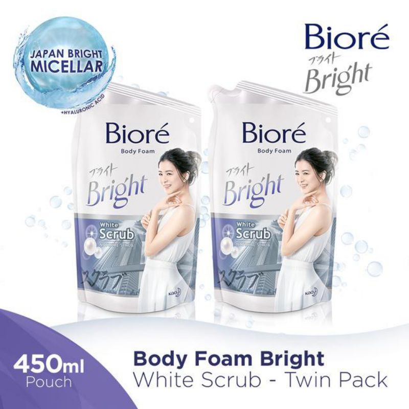 Jual (Dapat 2pcs)Biore Bright Body foam white Scrub 450ml x 2 twin pack ...