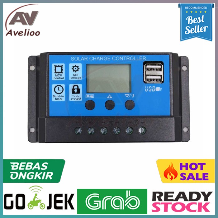 Jual Solar Charge Controller LCD LED Display Solar PWM 12V/24V 10A USB Panel Surya Charge ...
