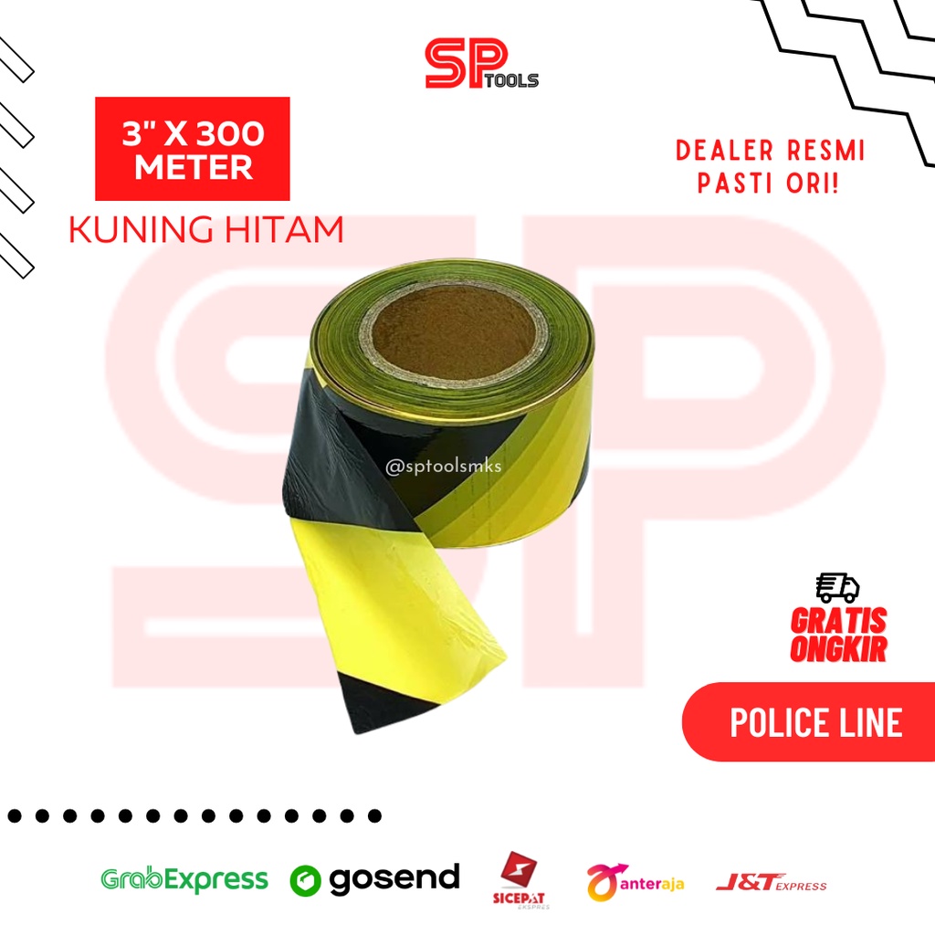 Jual POLICE LINE / GARIS PITA POLISI 3 INCH 3" X 300 METER KUNING HITAM ...