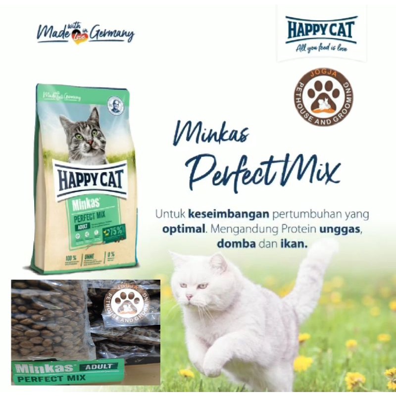 Jual Happy Cat Minkas Perfect Mix dry cat food repack | Shopee Indonesia