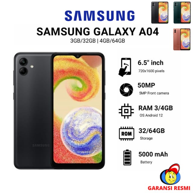 Jual SAMSUNG GALAXY A04 A 04 4/64 4 64 RAM 4 ROM 64 GARANSI RESMI ...