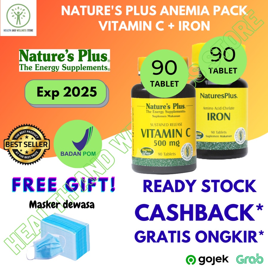 Jual VITAMIN ANEMIA VITAMIN C 500 MG 90 TAB DAN IRON 40 MG ZAT BESI 90 ...