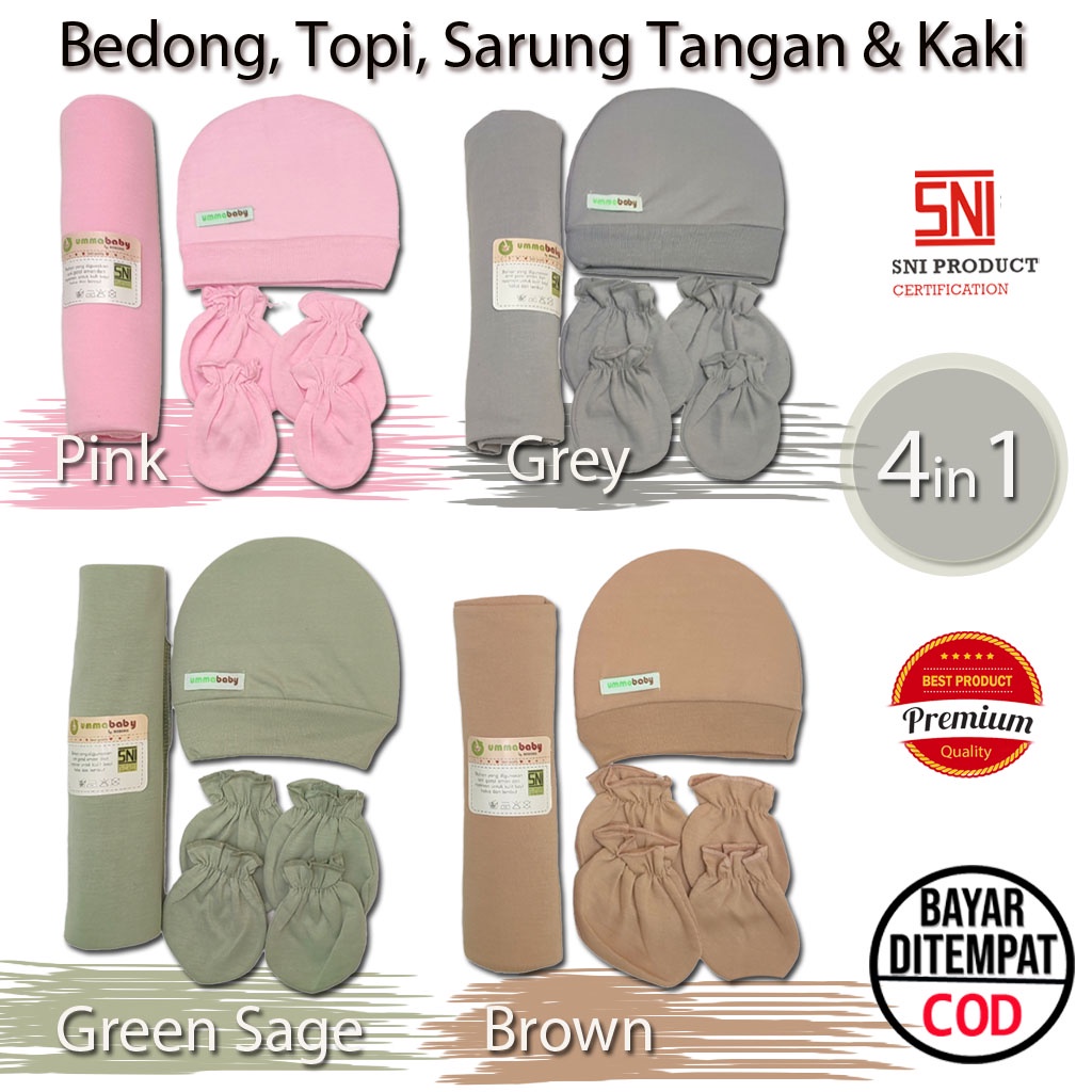 Jual 4in1 Bedong Bayi Topi Kupluk Bayi Sarung Tangan Kaki Bayi ...
