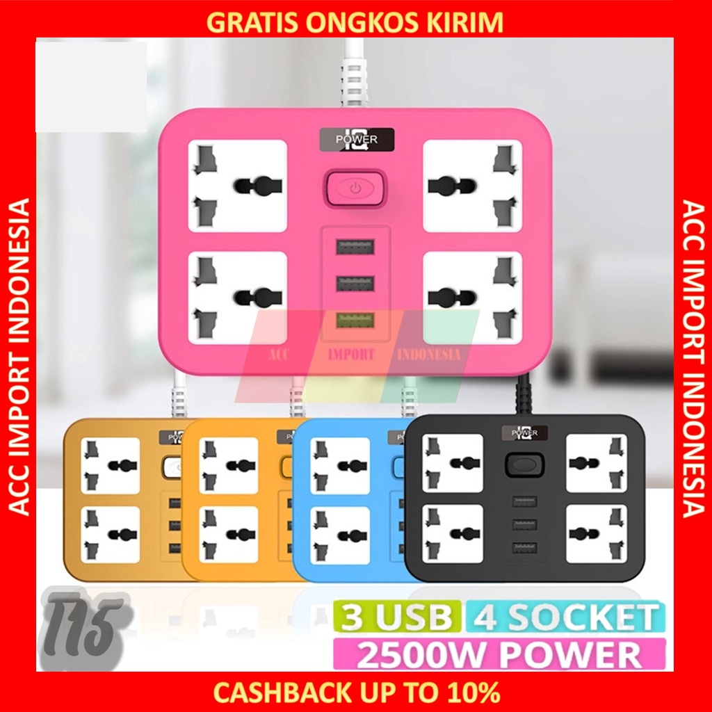Jual Stop Kontak Colokan Listrik 4 Socket 3 Port USB Pink Strip 2.1A 2500W | Shopee Indonesia