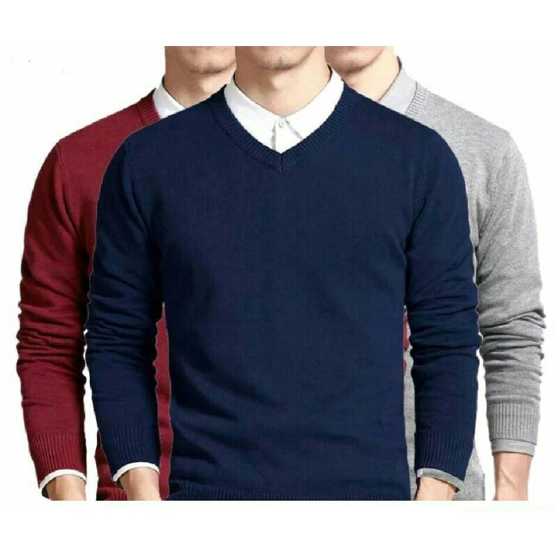 Jual Sweater rajut pria /Sweater katun Rajut pria polos V neck casual ...