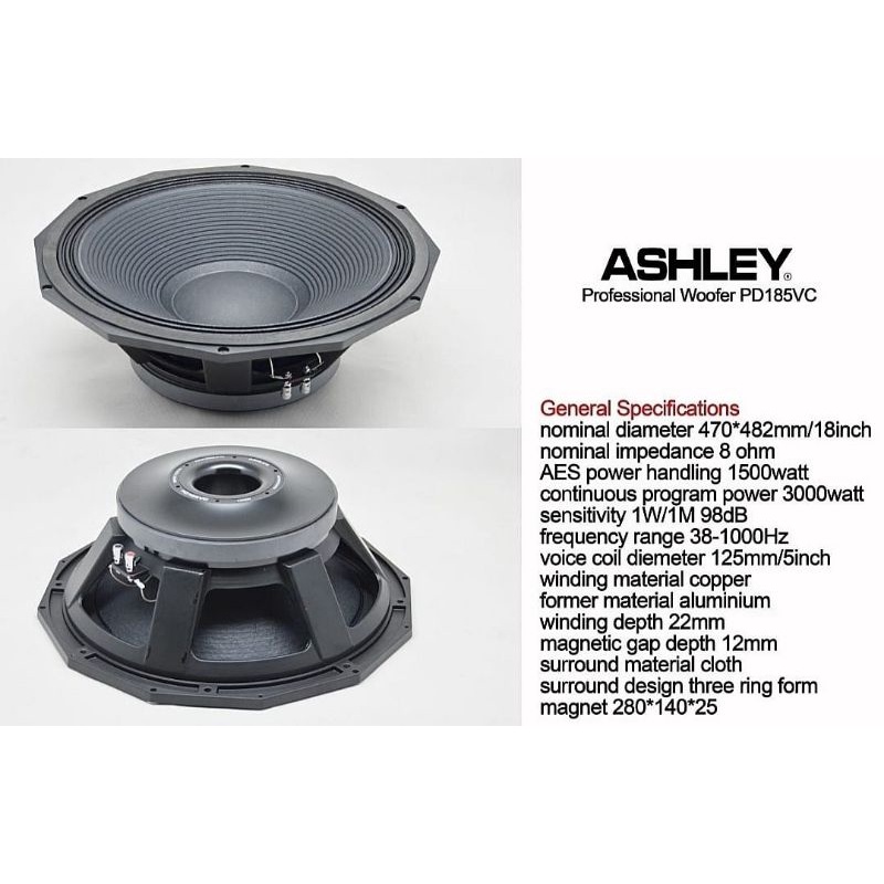 Jual Speaker Komponen Subwoofer 18 inch ASHLEY PD185VC | Shopee Indonesia
