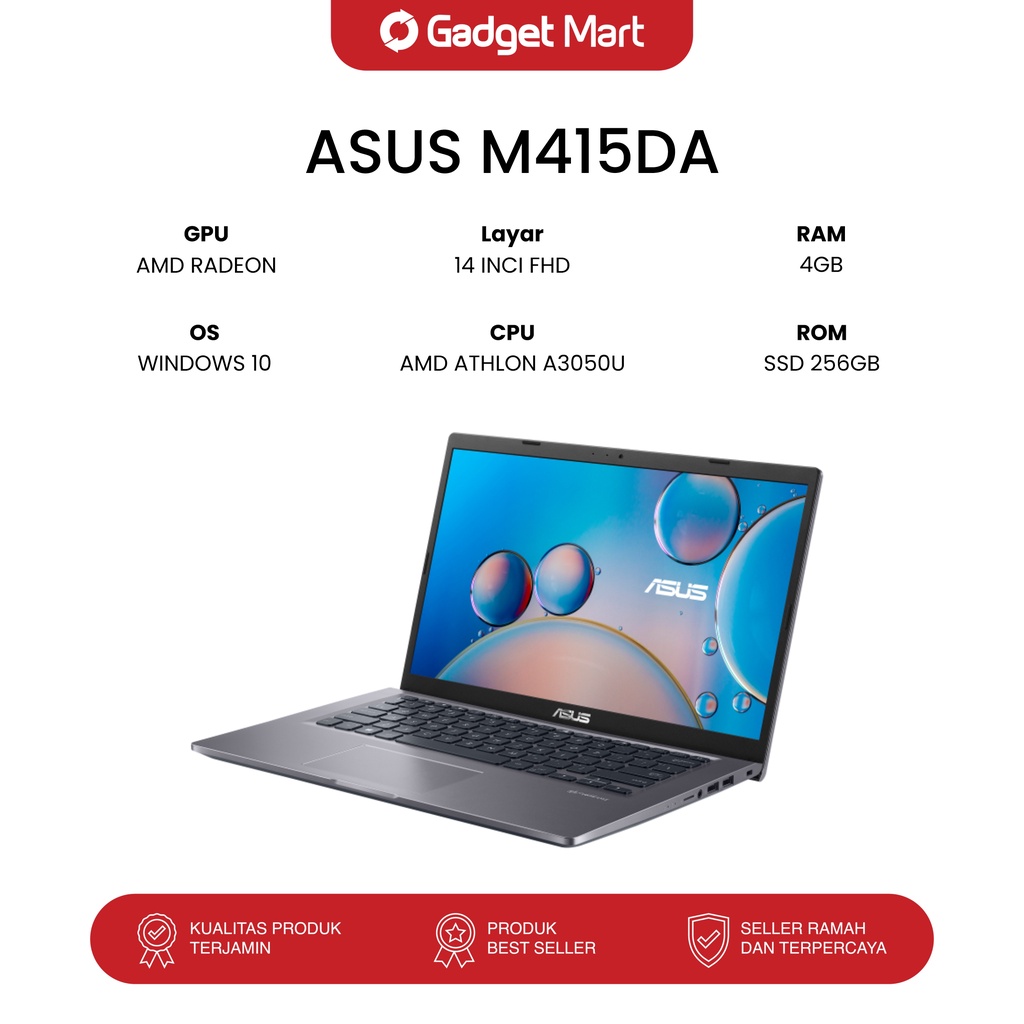 Jual Laptop ASUS M415DA AMD A3050U 4GB SSD 256GB W10 OHS 14 FHD ...
