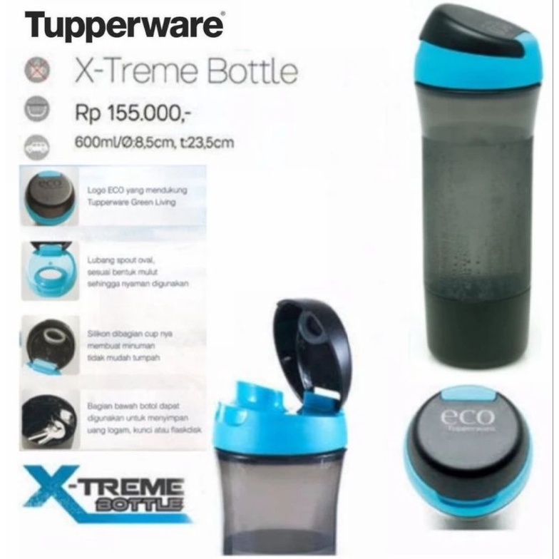 Jual Tupperware X-Treme Bottle 600 ml - Black // Eco Men Botol Air ...
