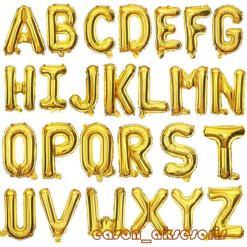 Jual Balon Foil Huruf Gold ±40cm Ballon Foil Abjad Alphabet Polos Balon ...