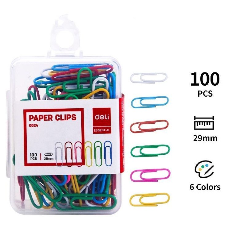 Jual KLIP KERTAS PAPER CLIP WARNA NO.3 + BOX DELI 0024 ISI 100 PCS ...