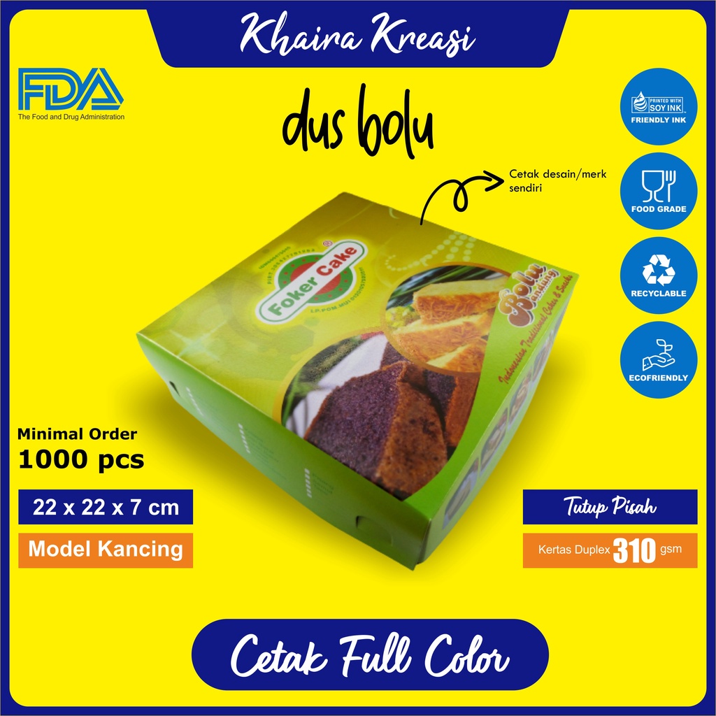 Jual Cetak Custom Dus Bolu / Cake Box / Kotak Bolu / Ukuran 22x22x7 cm ...