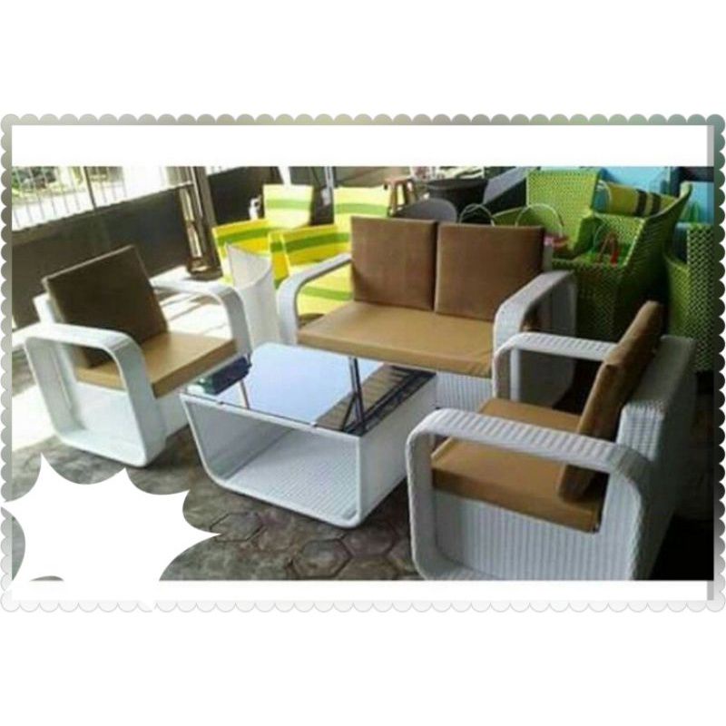 Jual kursi sofa rotan sintetis pas mantab rangka aluminium (out door ...
