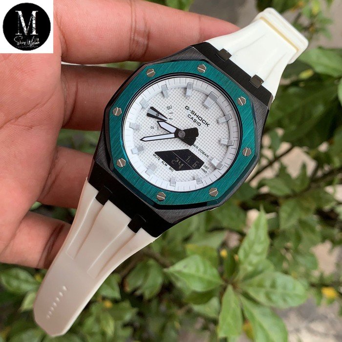 Jual Jam G-shock GA 2100 MOD Putih List Green Rubber White Original ...