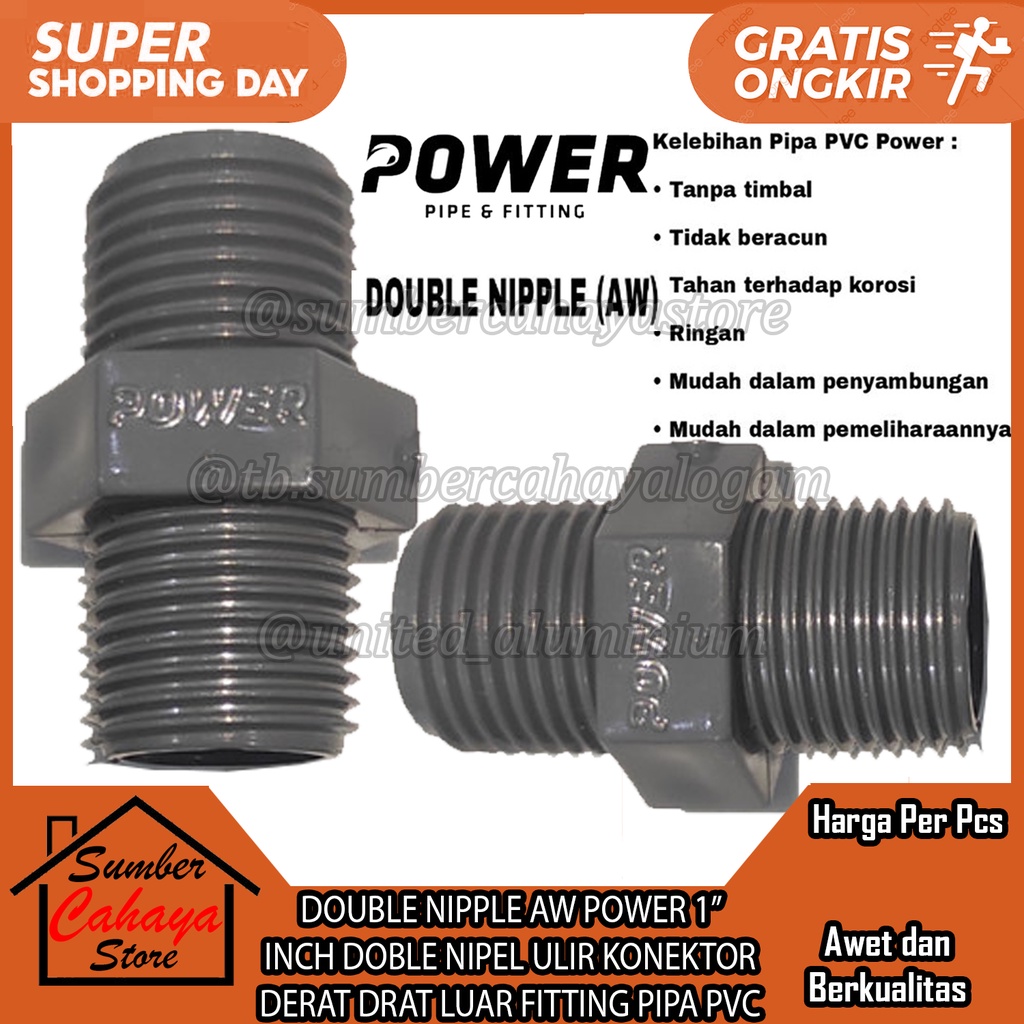 Jual DOUBLE NIPPLE 1INCH AW POWER DOBLE NIPEL ULIR KONEKTOR DRAT LUAR FITTING PIPA PVC DOUBEL ...