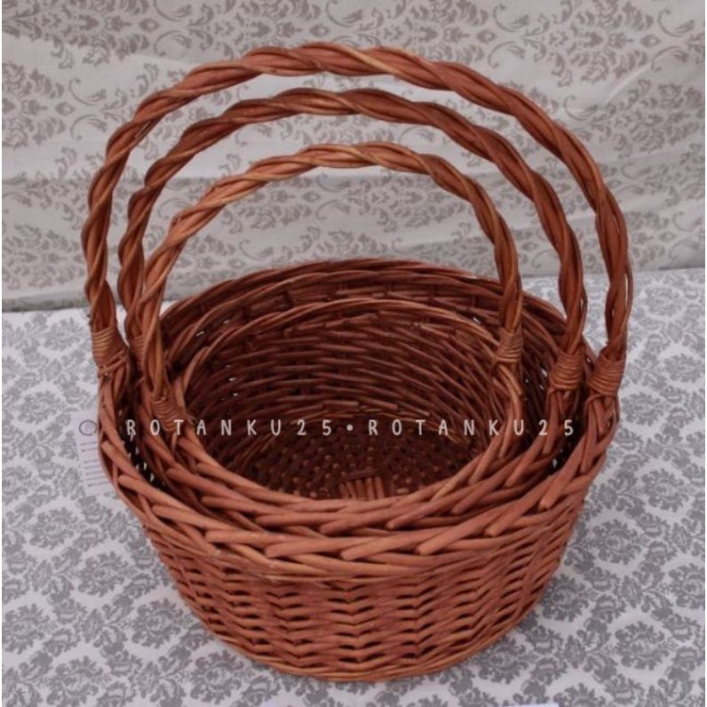 Jual keranjang rotan bulat set isi 3 / keranjang rotan | Shopee Indonesia