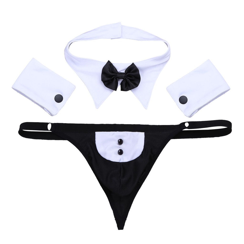 Jual Sexy Mens Waiter Lingerie Set T Back Tuxedo Costume G String Thong