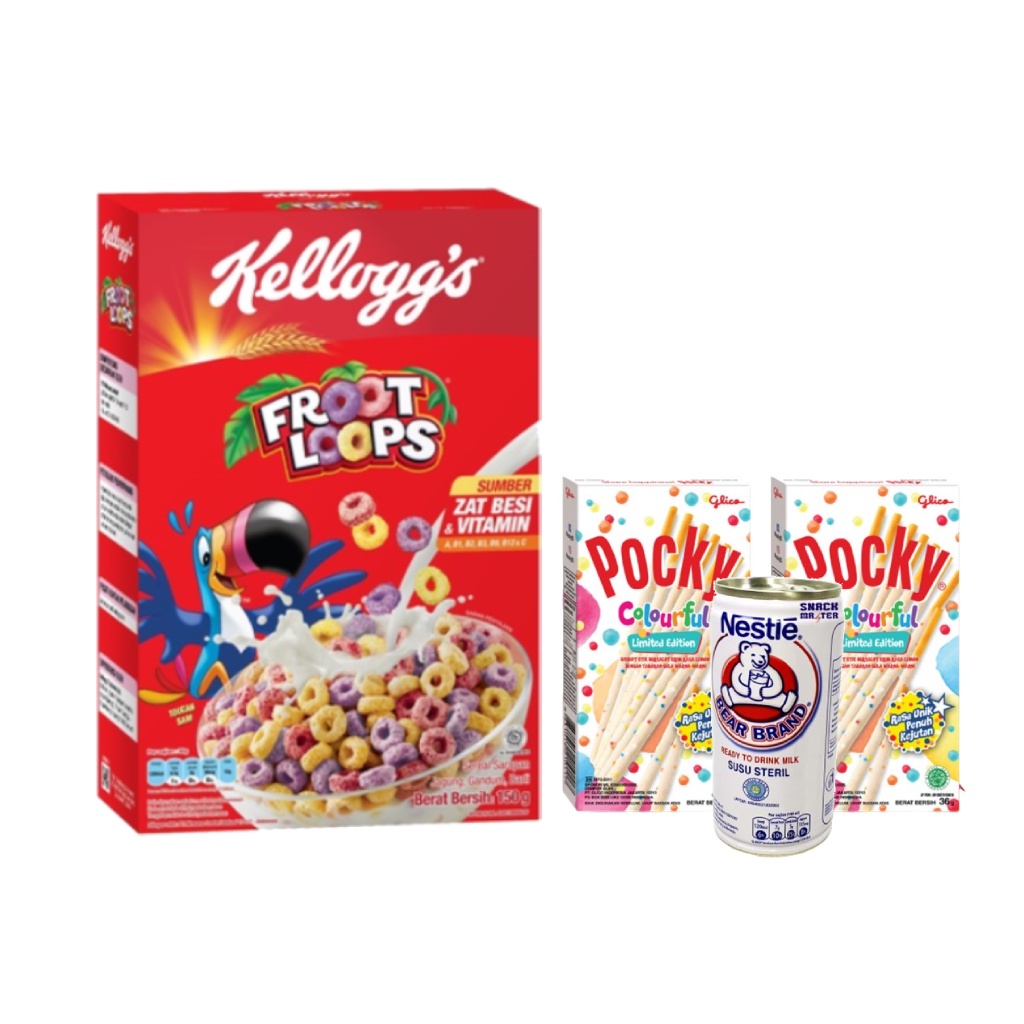 Jual Kellogs Froot Loops Sereal 150 gr + Bear Brand 189 mL + Pocky ...