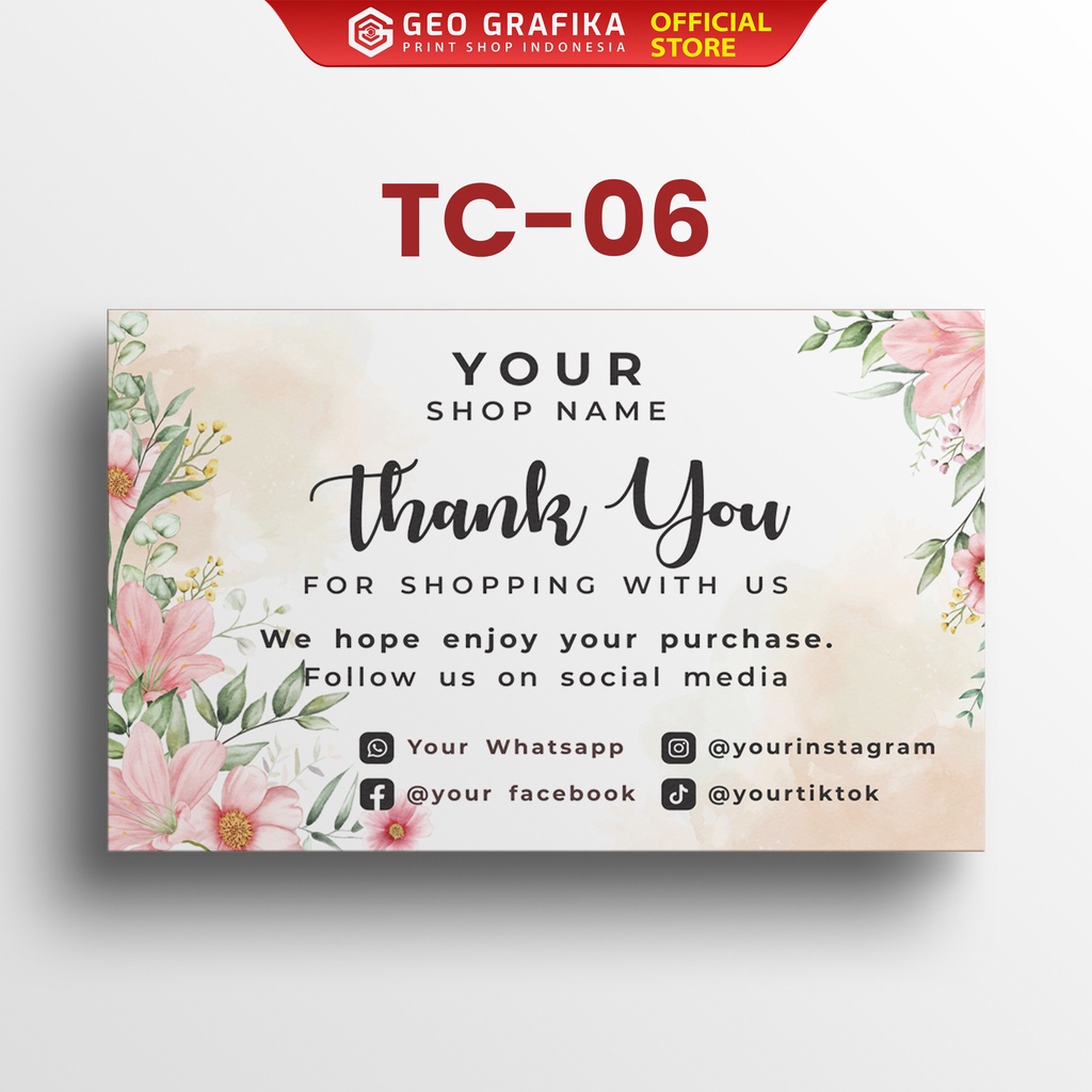 Jual Thank You Card / Kartu Ucapan Terima Kasih Aesthetic Online Shop Custom Free Desain - Geo ...