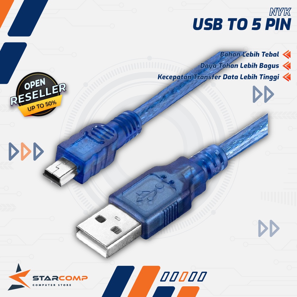 Jual Kabel USB to MINI USB 5pin NYK / Kabel Data USB to 5 PIN | Shopee Indonesia