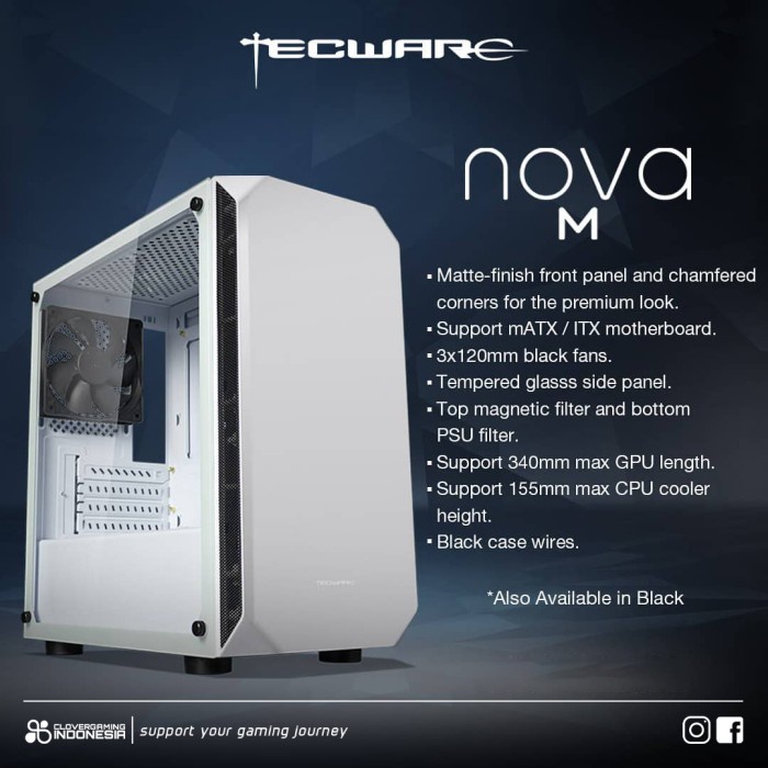 Jual Casing Tecware Nova M White Black - Tempered Glass Mid Atx Gaming ...