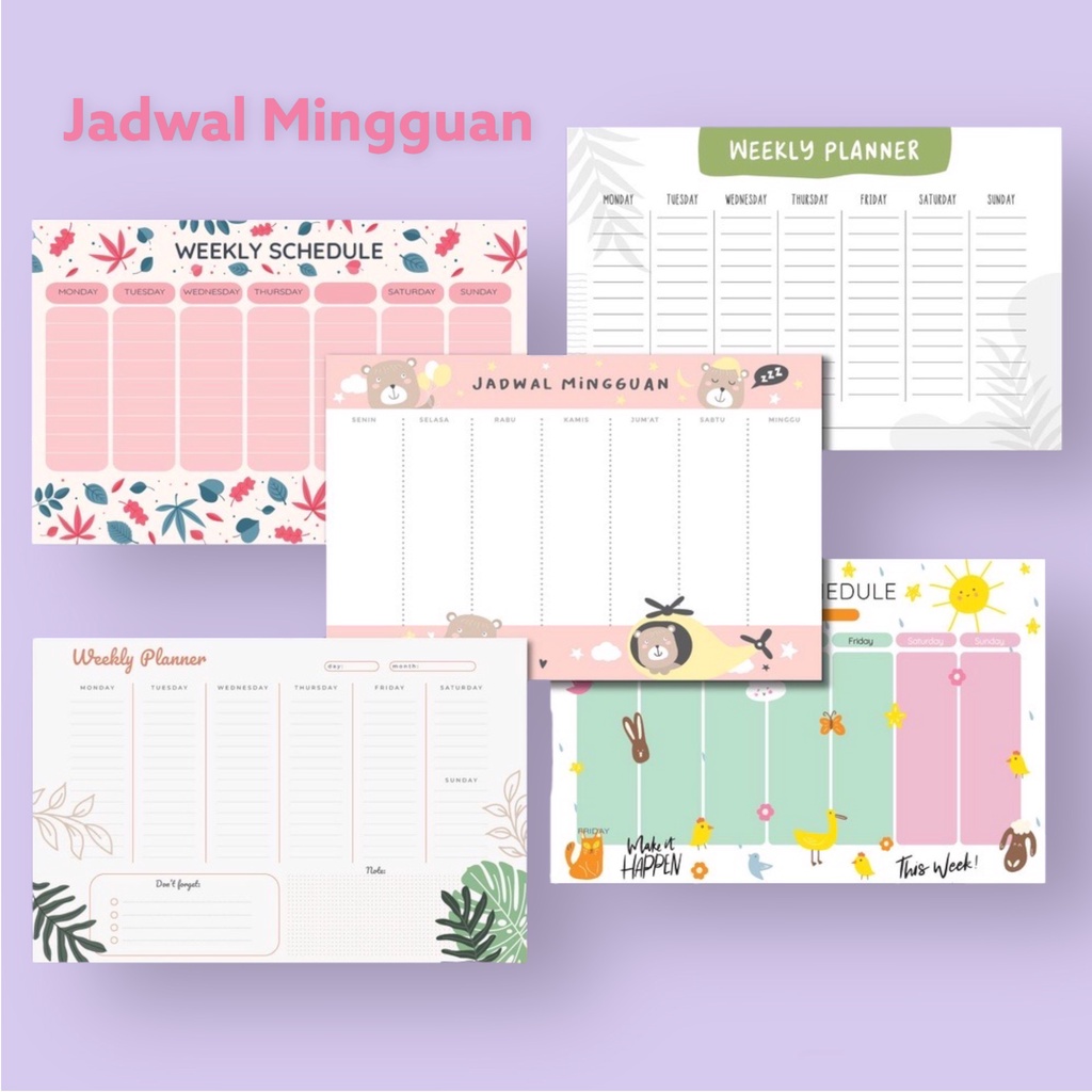 Jual Poster Jadwal Mingguan DOUBLE LAMINASI Weekly Schedule Planner ...