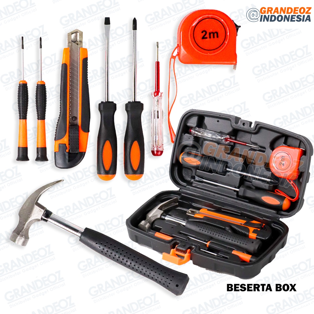 Jual 8 in 1 Alat Set Perkakas Palu Obeng Plus Minus Cutter Meteran 8in1 ...
