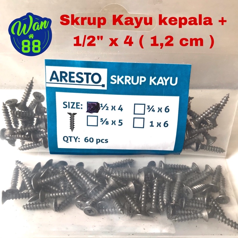 Jual Skrup Sekrup kayu Aresto 1/2" x 4 kepala (+) harga per pak 60 pcs | Shopee Indonesia